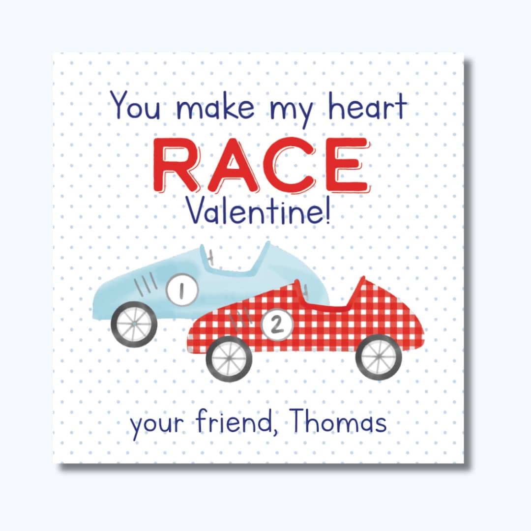 Editable Race Car Valentine Cards for Kids | You Make My Heart Race ...