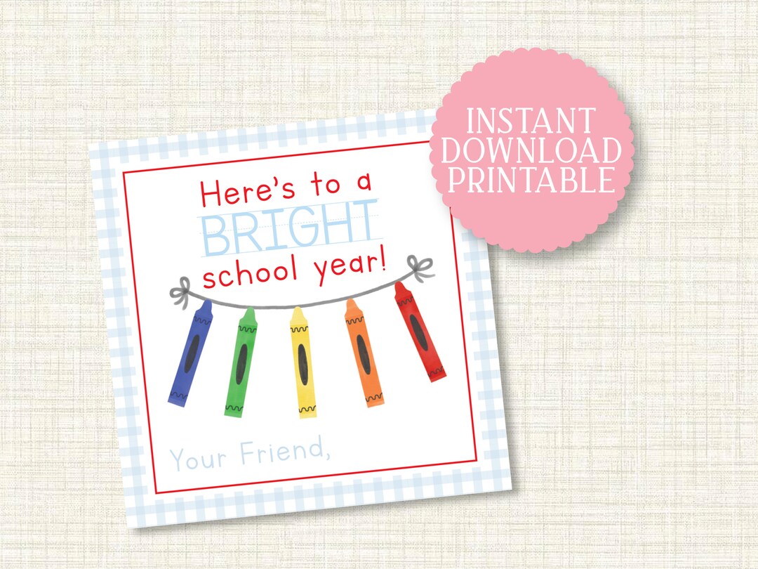 First Day of School Favor Tag, First Day of School Gift Tag, Crayon ...