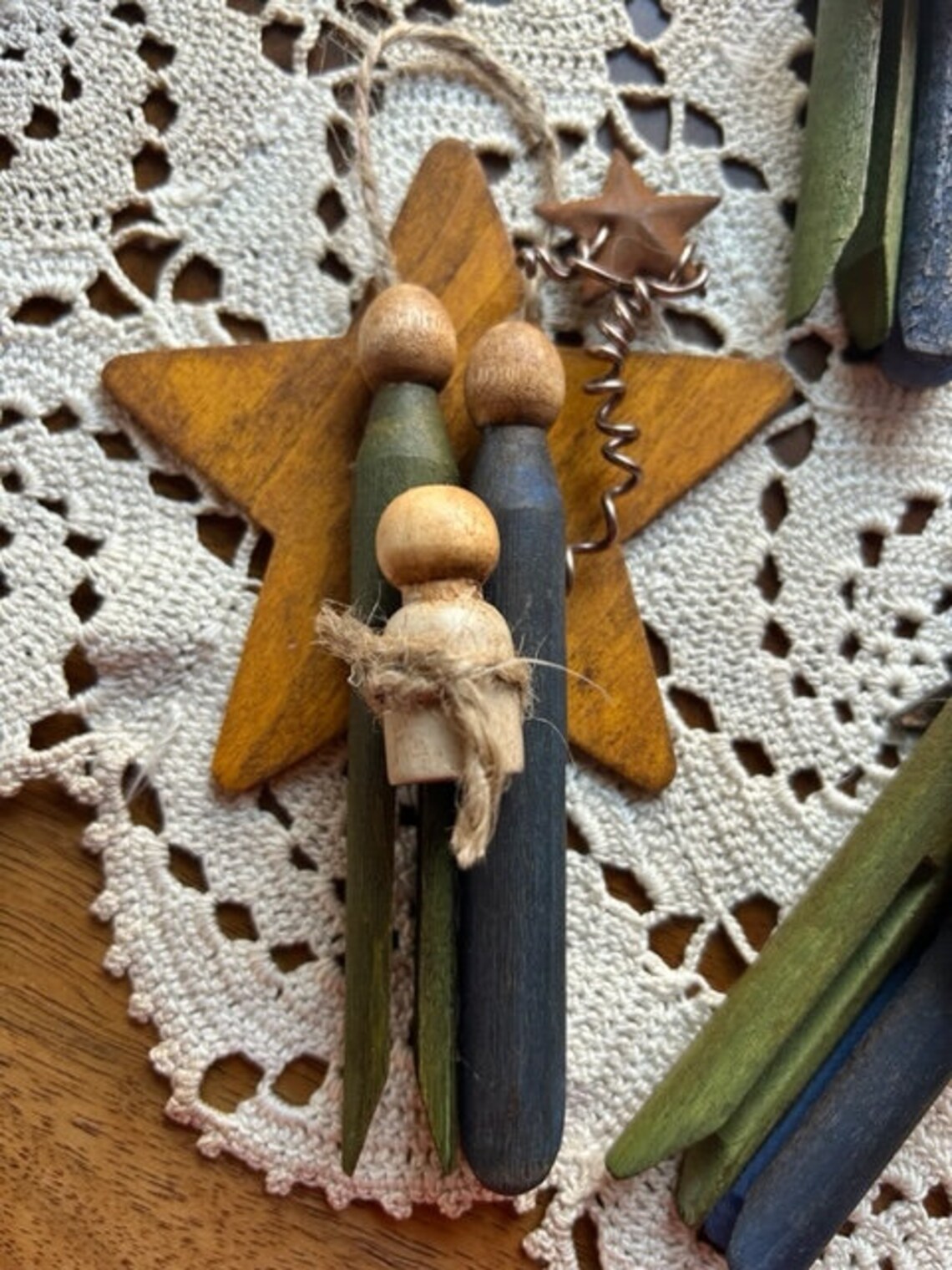 Primitive Nativity Ornament Holly Family Trim Tree Vintage Clothespin ...