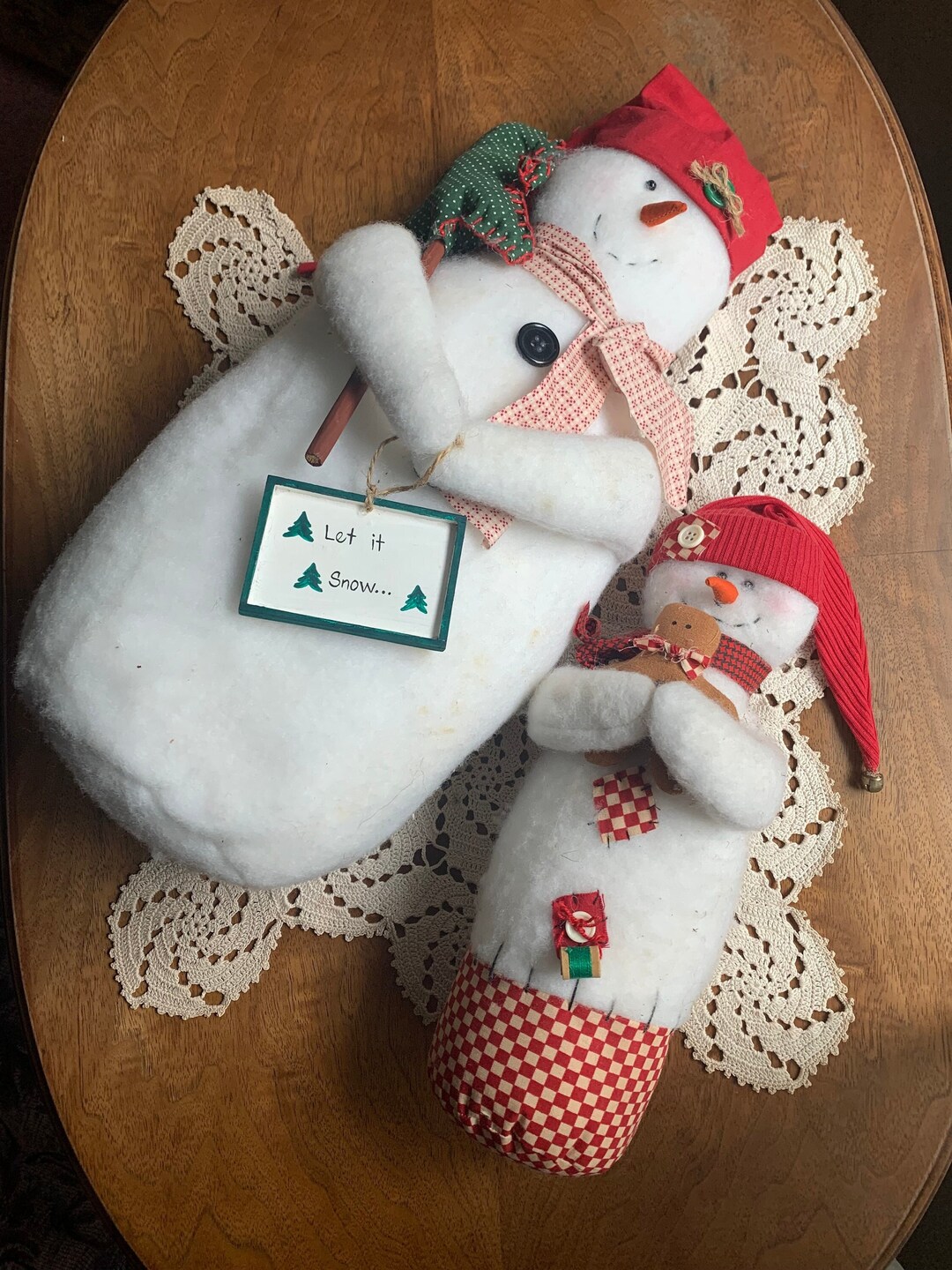 Vintage Wooly Snowman Winter Blues Plush Decor Farm House Christmas ...