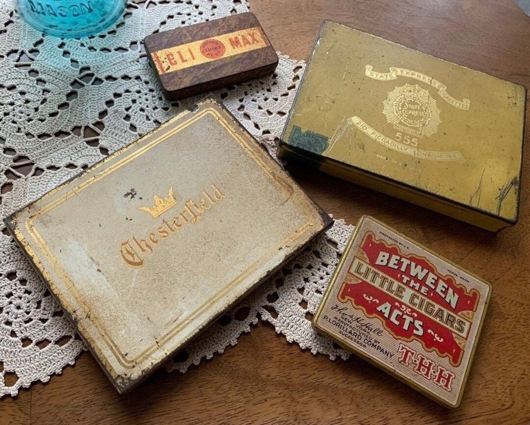 Vintage Tobacco Tins Cigars Cigarettes Storage Early Ads History Piece ...