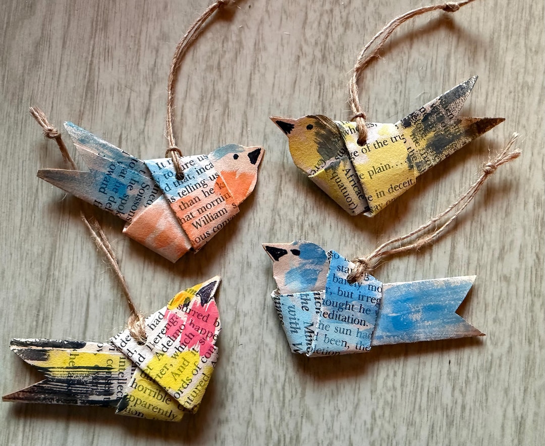 Vintage Paper Bird Ornaments Old Book Pages Welcome Summer Gift Touch ...