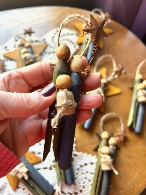 Primitive Nativity Ornament Holly Family Trim Tree Vintage Clothespin ...