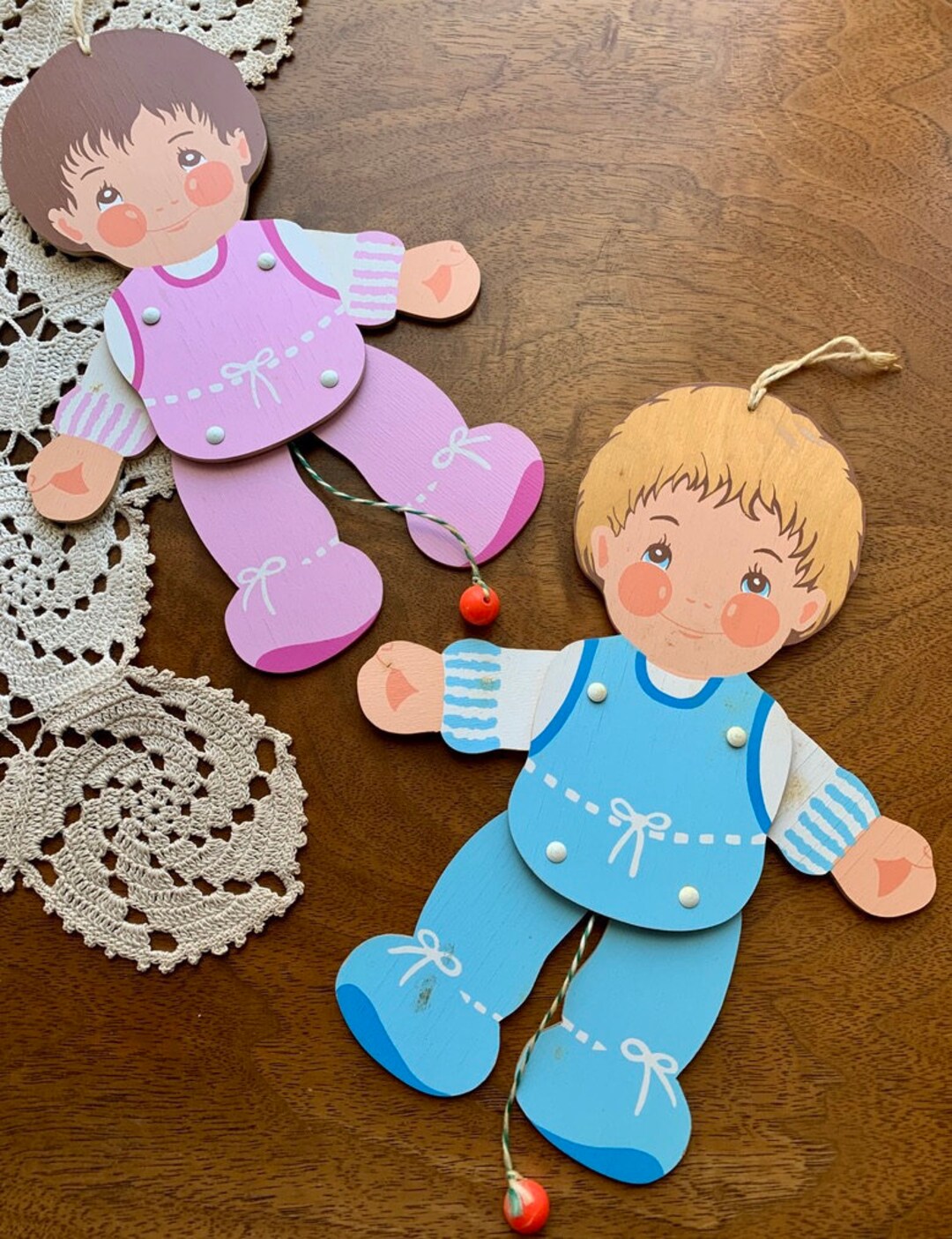 Vintage Pull String Toy Child Boy or Girl Pink Blue Unique Baby Shower ...