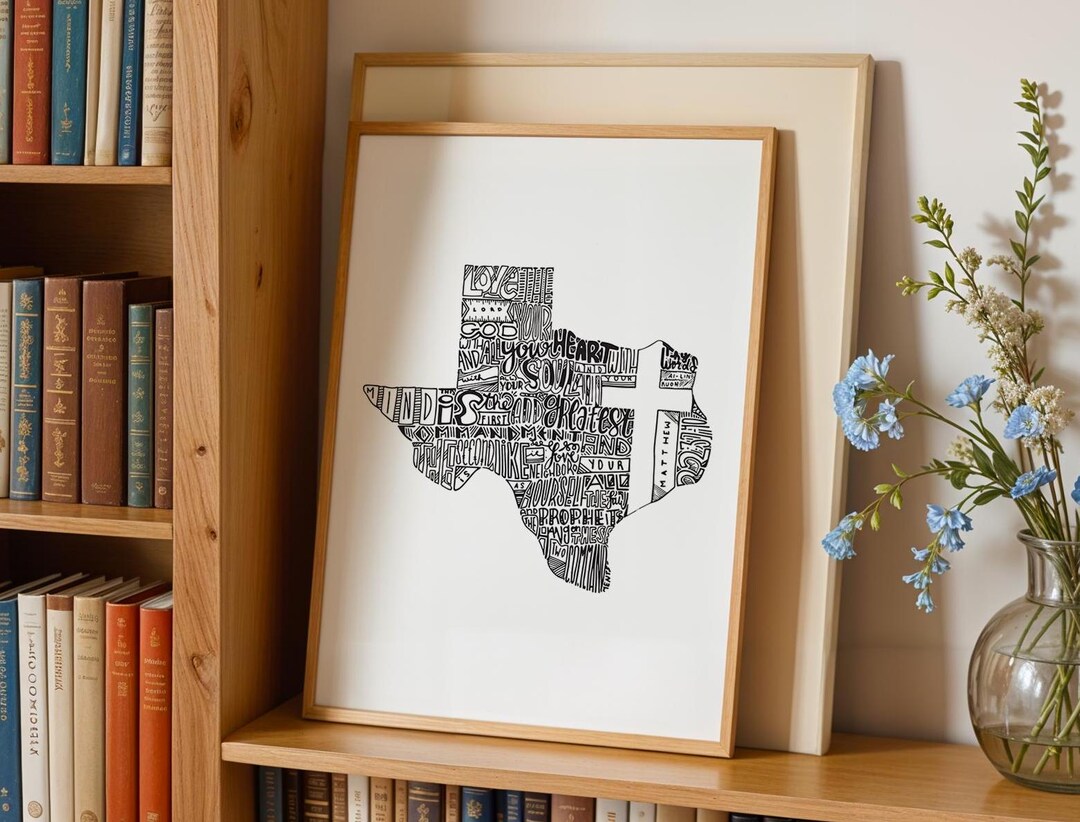 Texas State Print Map Wall Art Texas Poster Housewarming Gift Lone Star ...