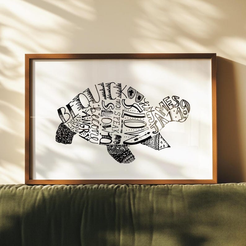 James 1:19 Bible Verse Turtle Art Christian Coastal Wall Decor Ocean ...