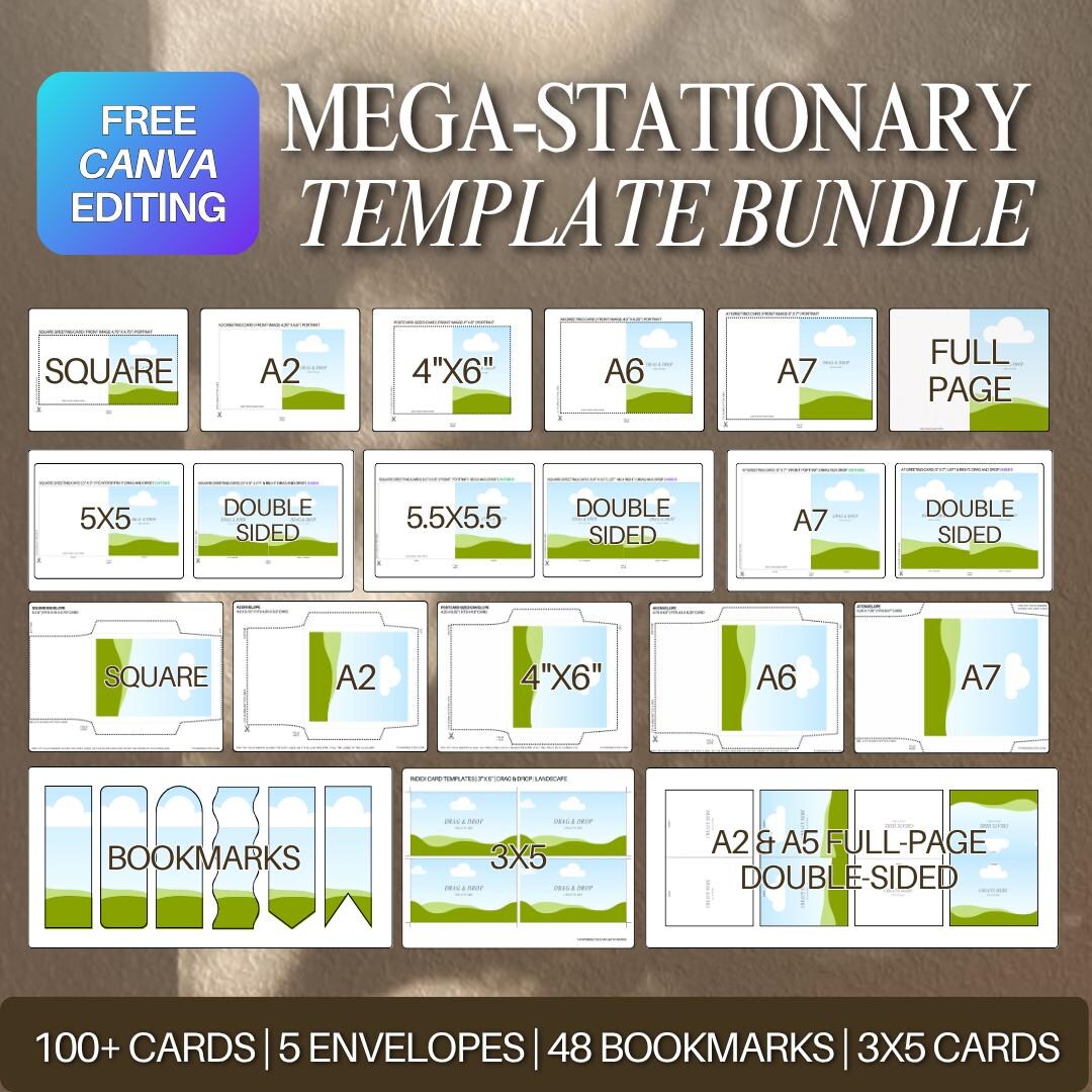 Printable Stationary Template Bundle Greeting Card Double Sided Custom ...