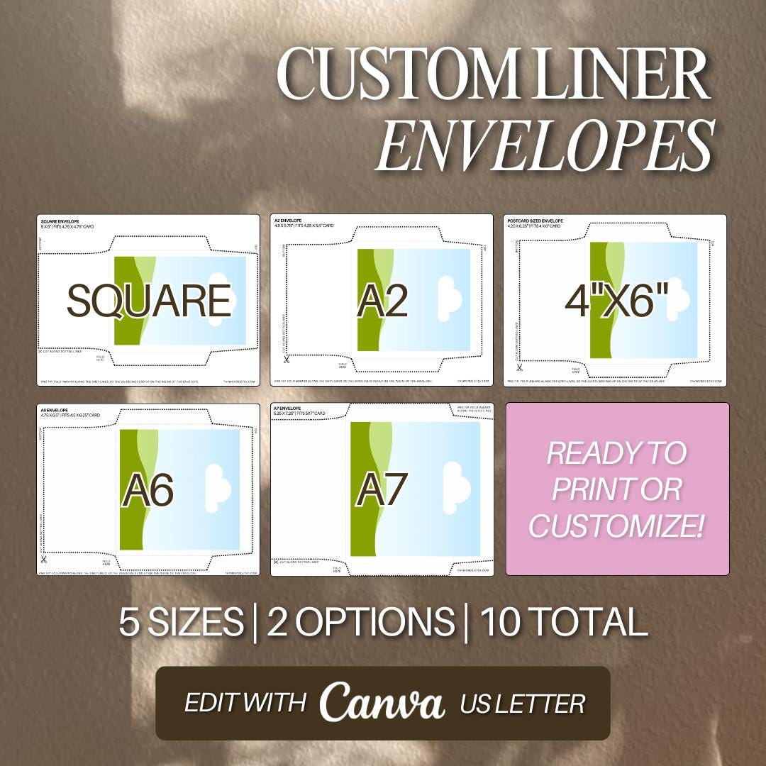 Printable Envelope With Liner Envelope for 5x7 Card Template Bundle ...