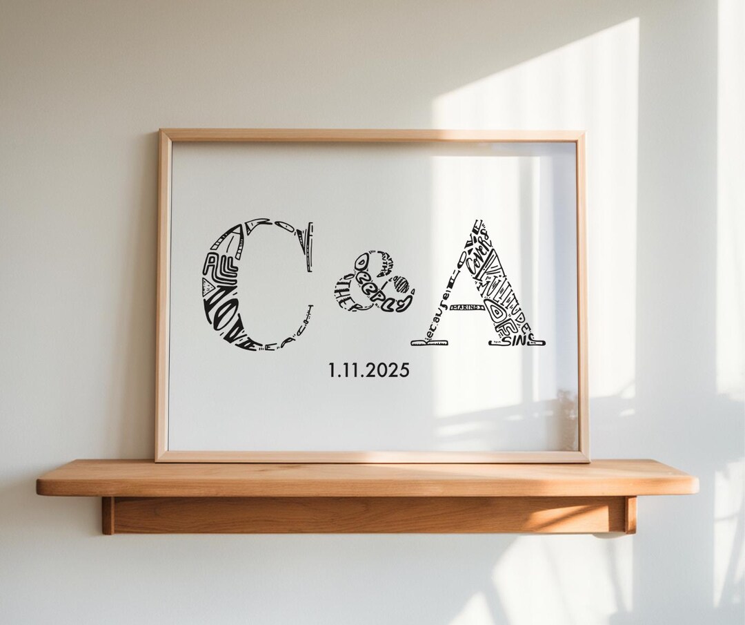 Personalized Couple Initial Gift Custom Hand Drawn Anniversary Artwork ...
