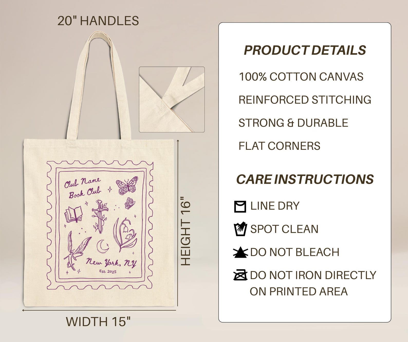 Personalized Book Club Tote Bag Custom Book Lover Gift Reading Tote for ...