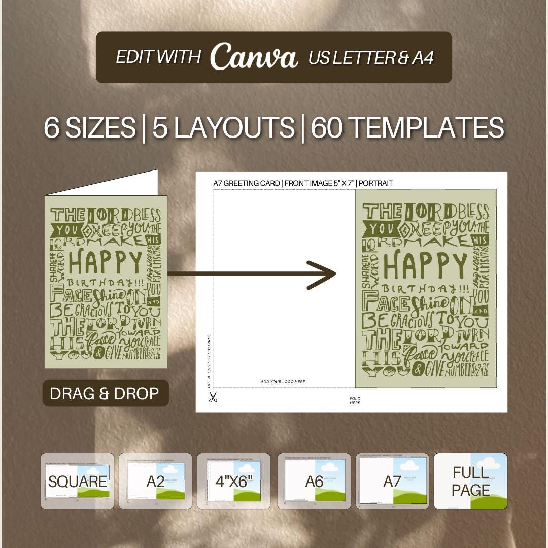 Greeting Card Template US Letter Bundle Canva Drag and Drop A4 Size ...