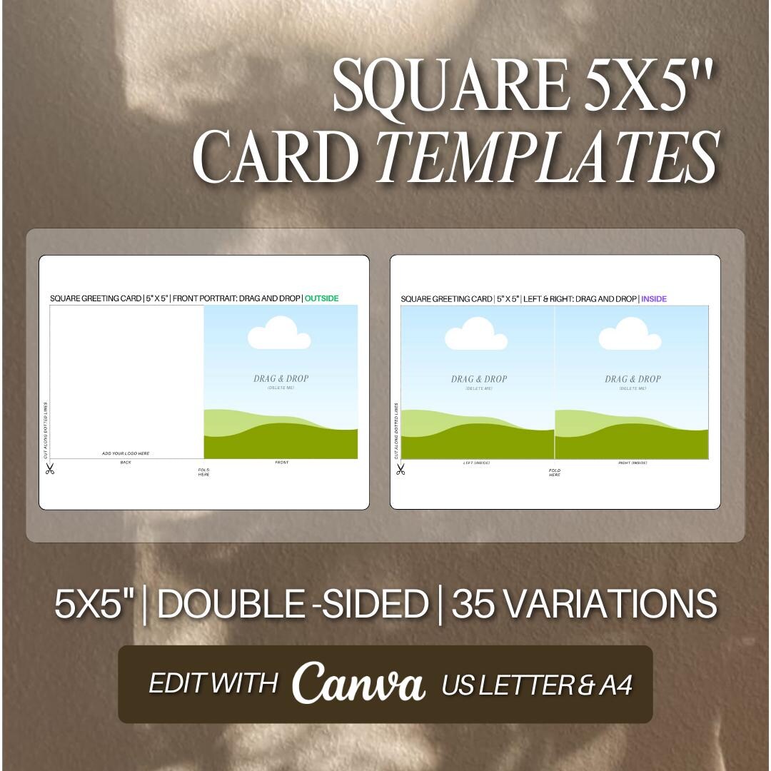 Printable Square Greeting Card Double Sided 5x5 Card Template Canva ...