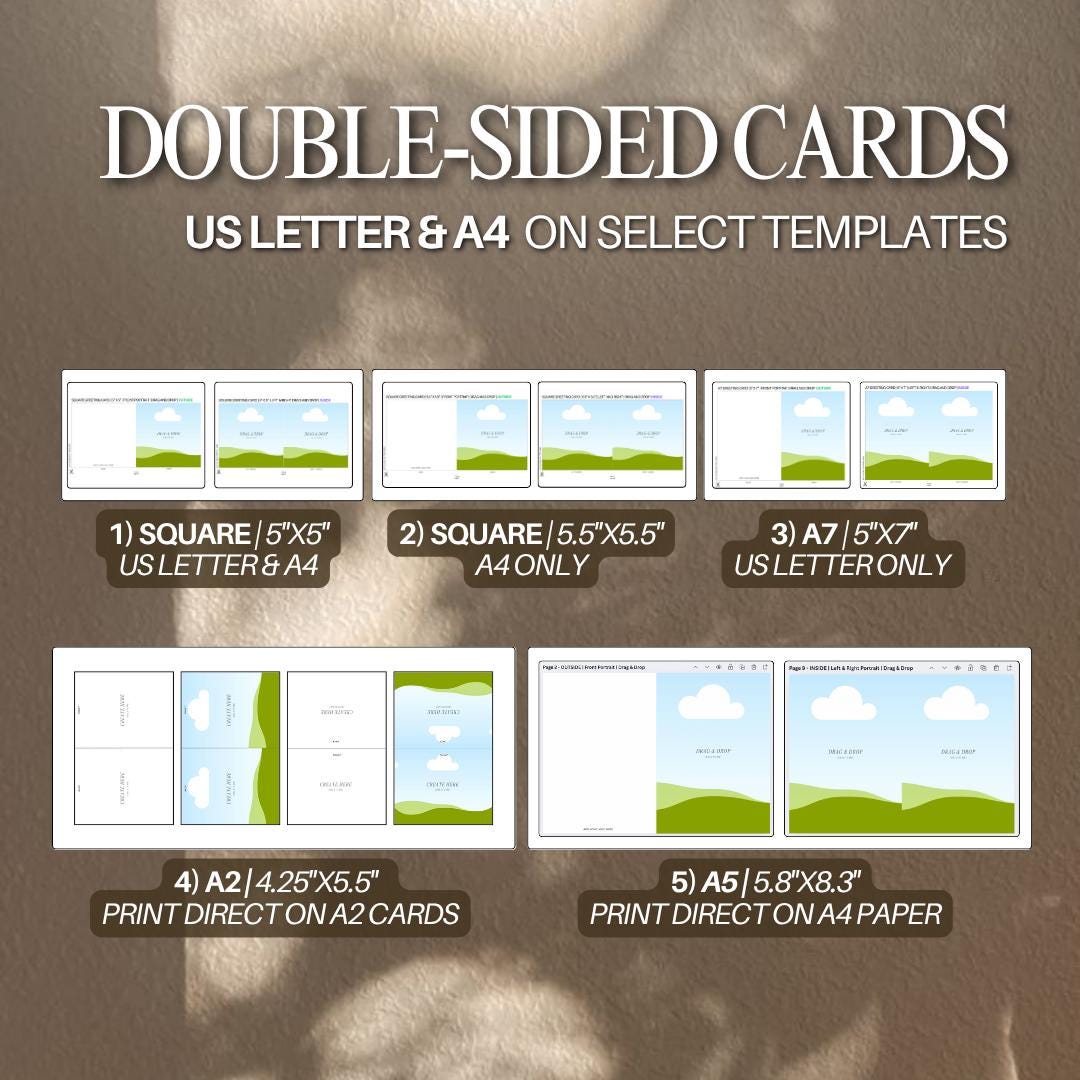 Printable Stationary Template Bundle Greeting Card Double Sided Custom ...