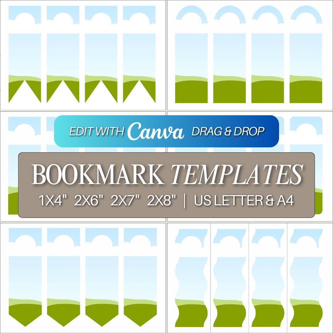 Printable Bookmark Template Canva Editable Bundle Rectangle Wavy US ...