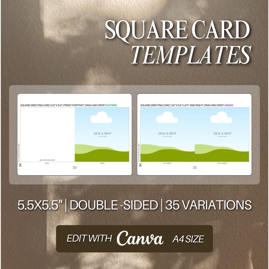 Square Greeting Card Template Double Sided 5.5x5.5 Card Template Canva ...