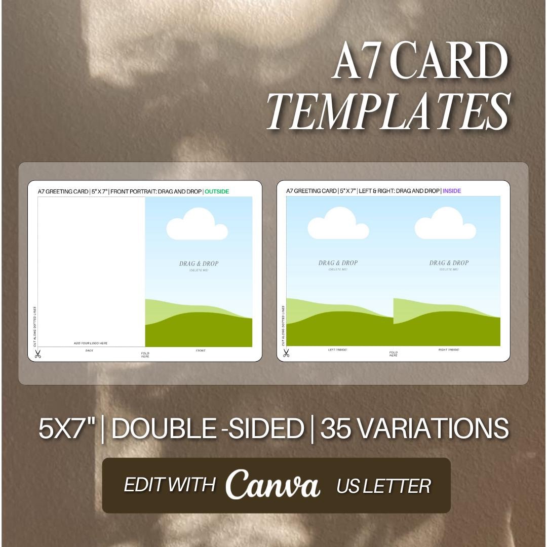 Printable A7 Greeting Card Double Sided A7 Card Template 5X7 Card Drag ...