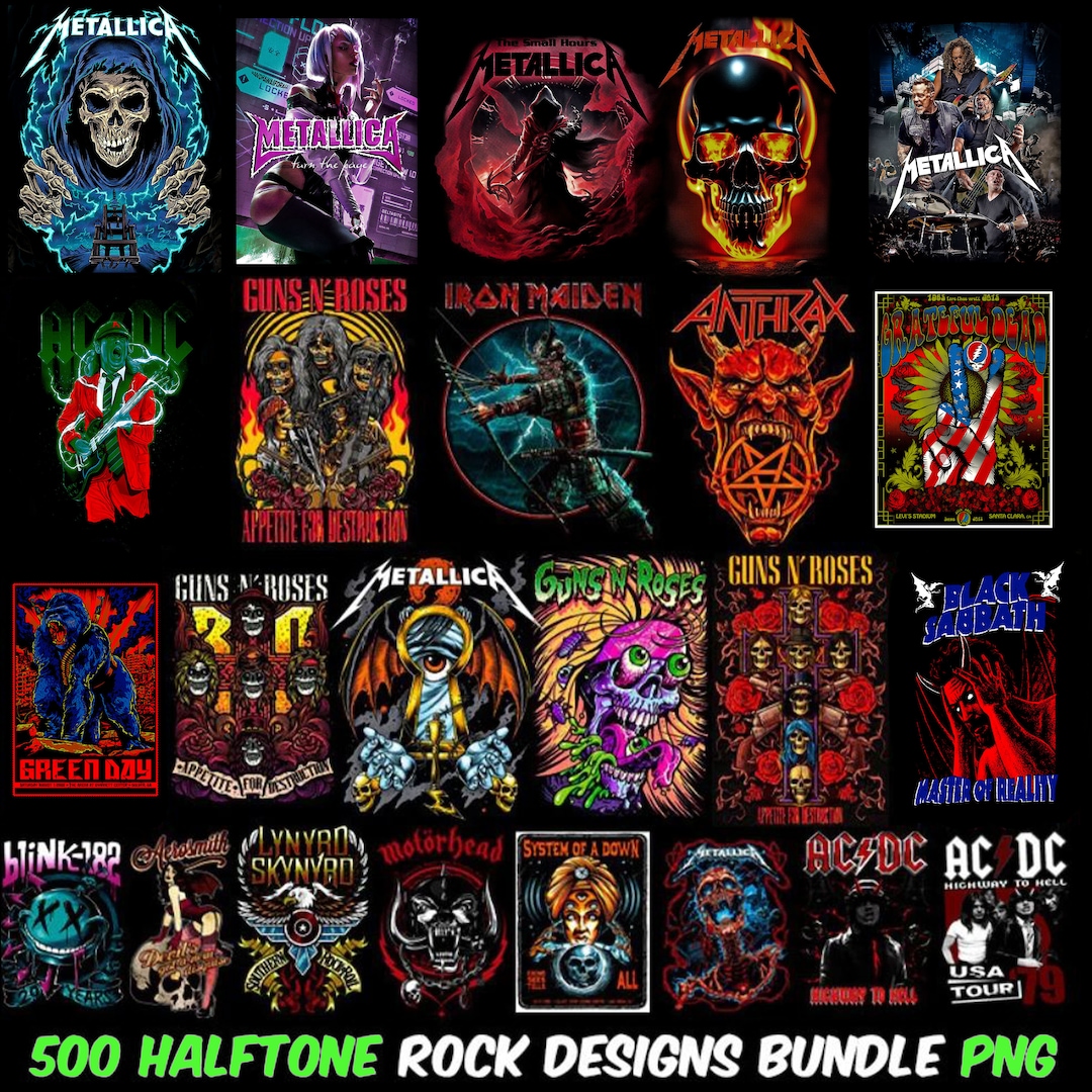 500 T-shirt Designs Bundle, Rock Bands Design Pack, Halftone Designs ...