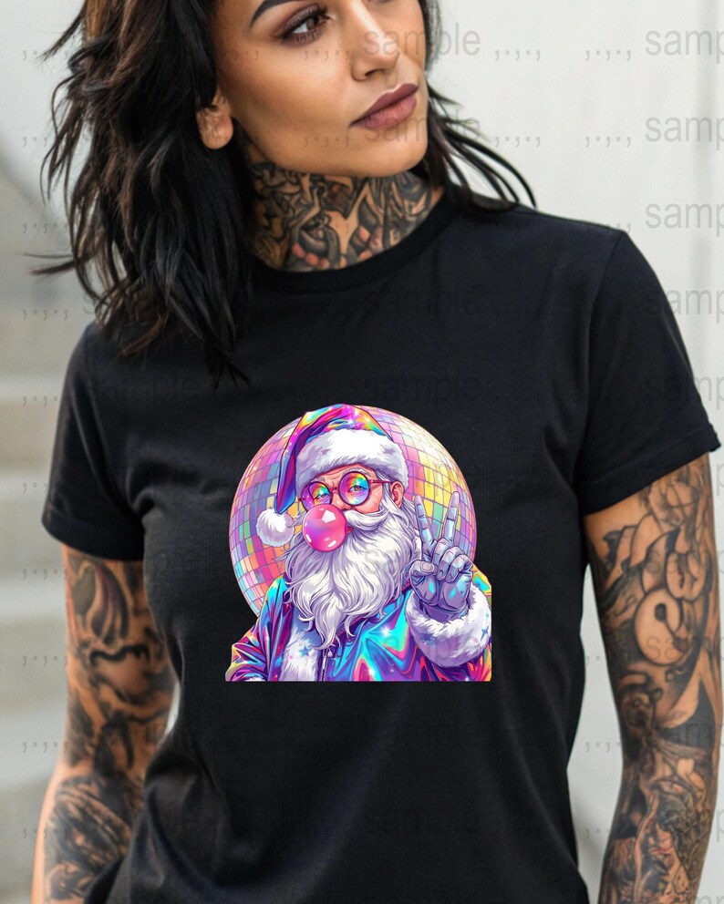 Disco Santa PNG Digital Art, Rainbow Santa Clipart, Bubble Gum Santa ...