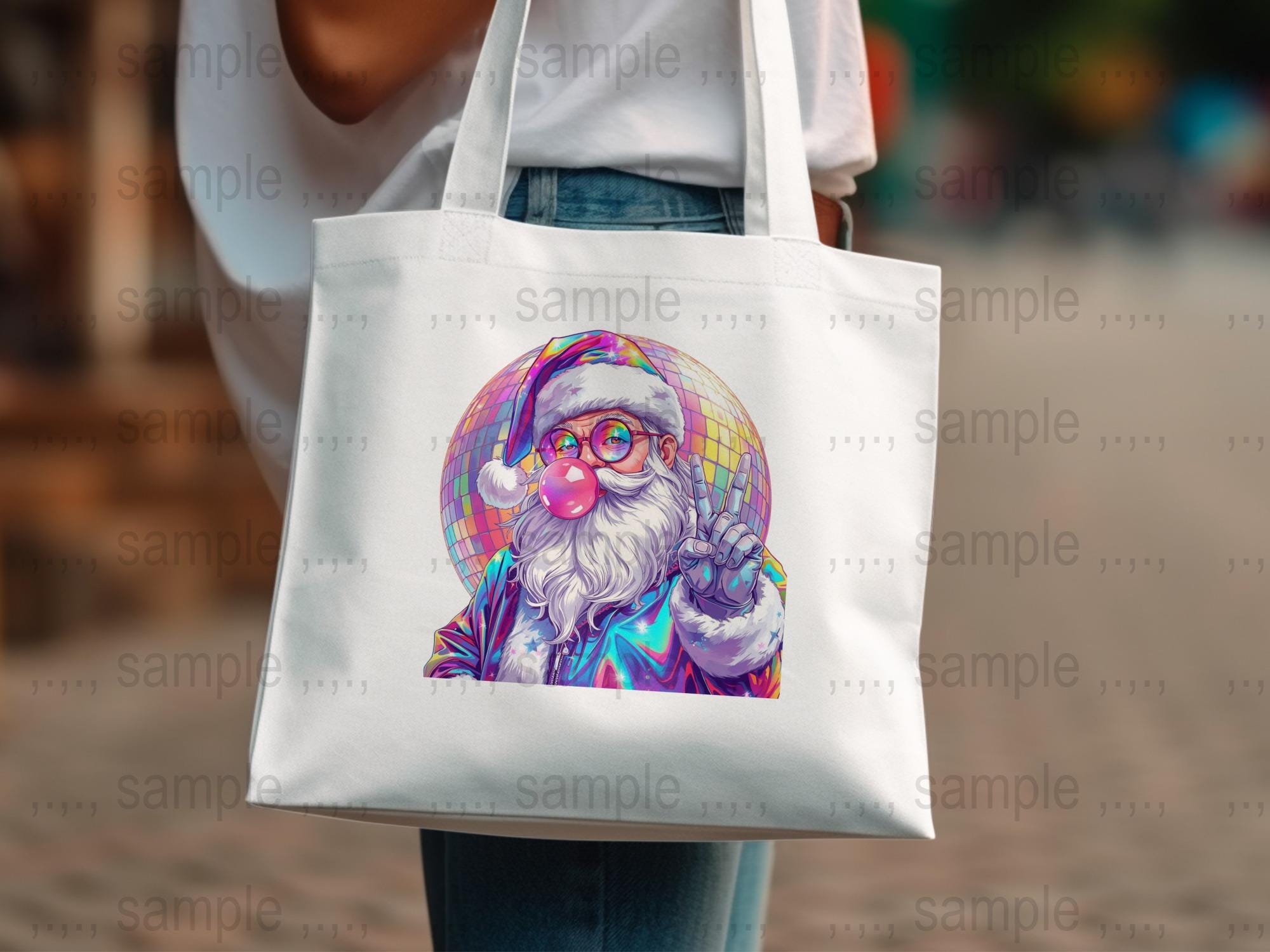 Disco Santa PNG Digital Art, Rainbow Santa Clipart, Bubble Gum Santa ...
