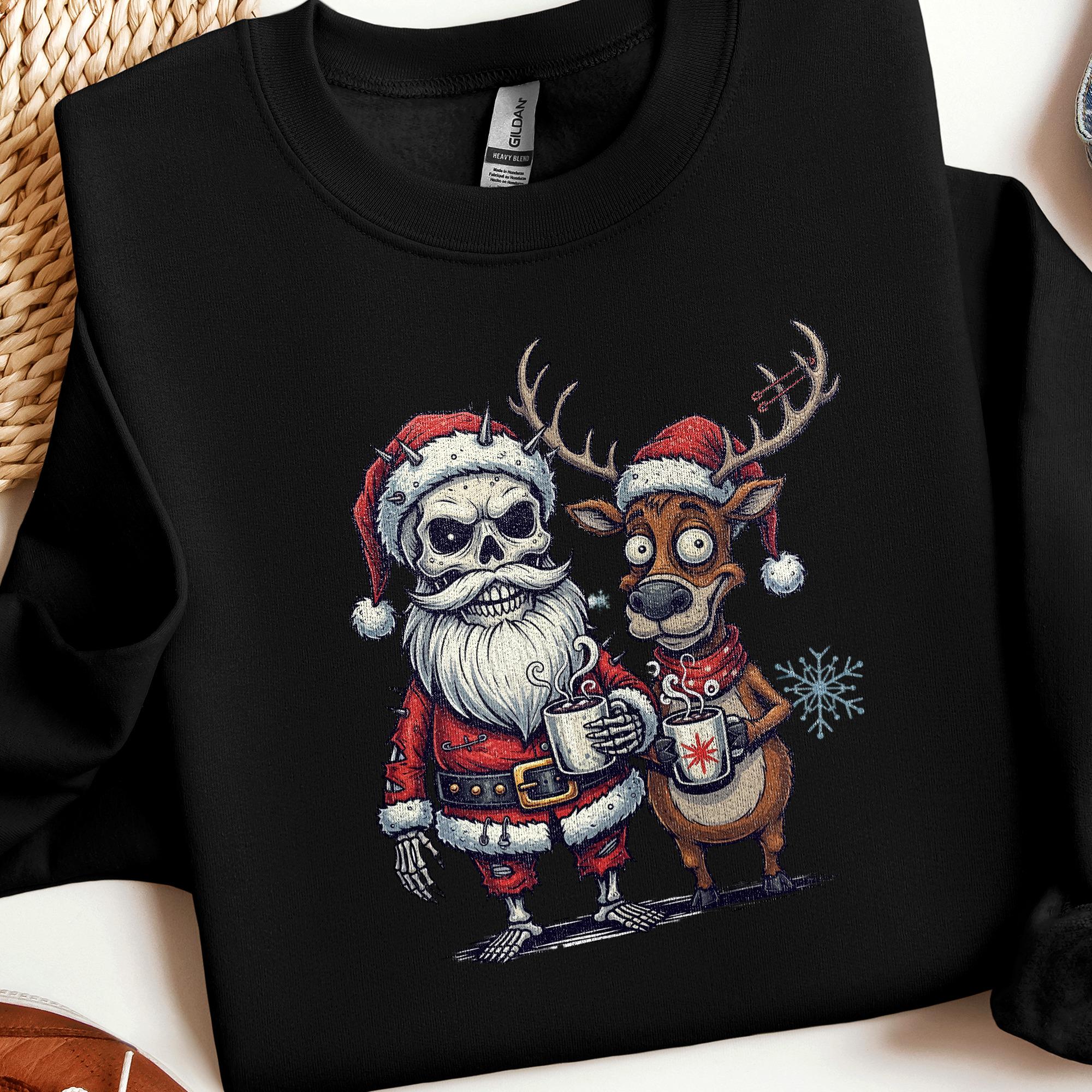 Punk Santa and Goofy Reindeer Digital Art, Christmas Skeleton, Funny ...