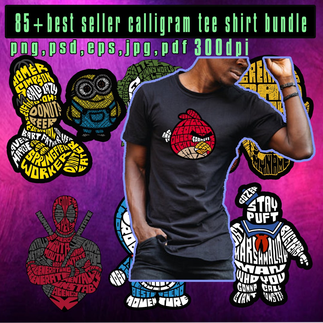 85+trendy Calligram T-shirt Pod Design Bundle, High Quality Print ...