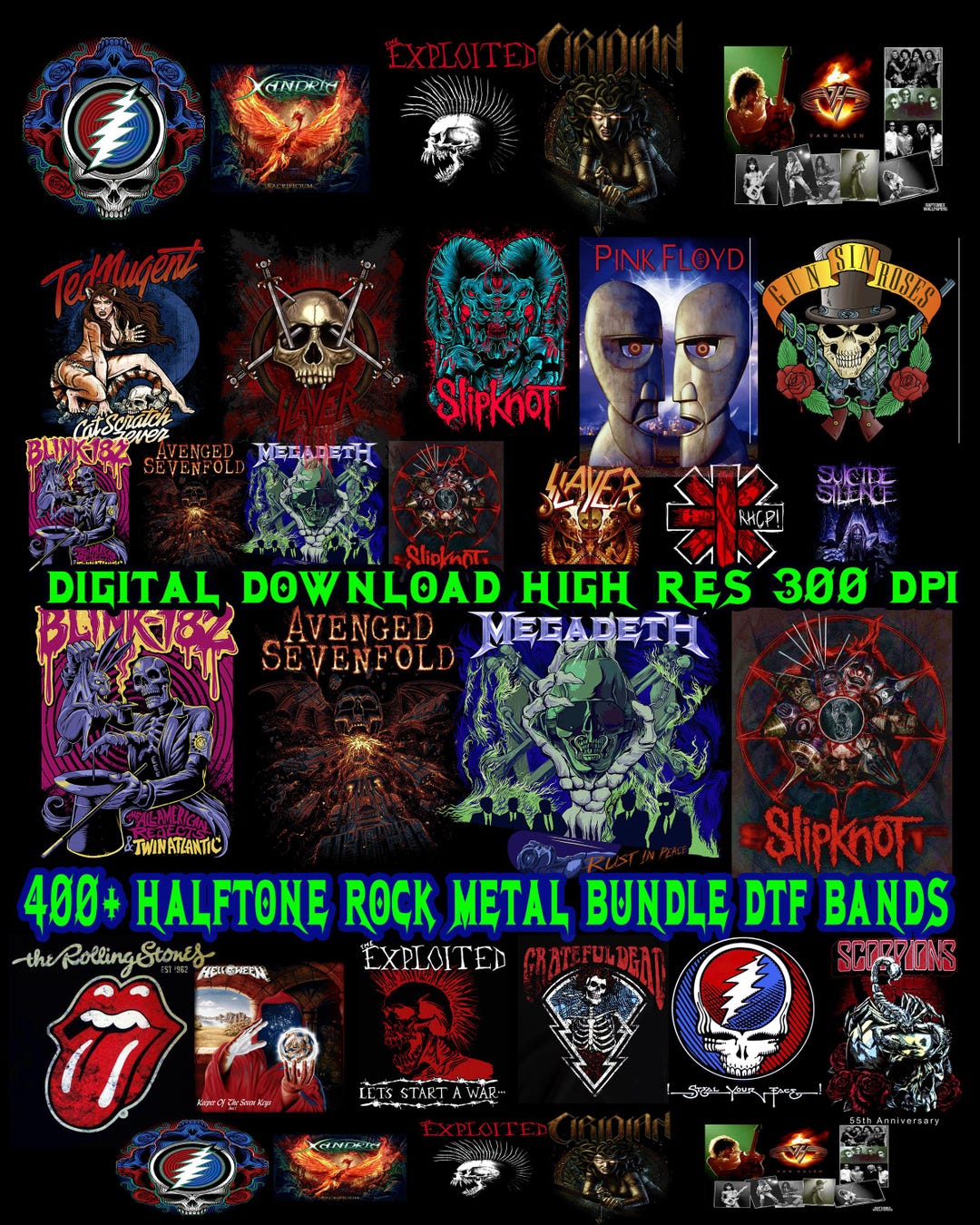 450 T-Shirt Designs Bundle, Rockmusik Design Pack, Metall Halbton ...