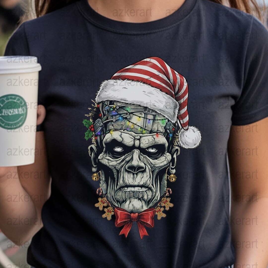 Christmas Frankenstein Digital Image, Holiday Monster Art, Spooky ...