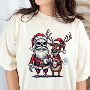 Punk Santa and Goofy Reindeer Digital Art, Christmas Skeleton, Funny ...