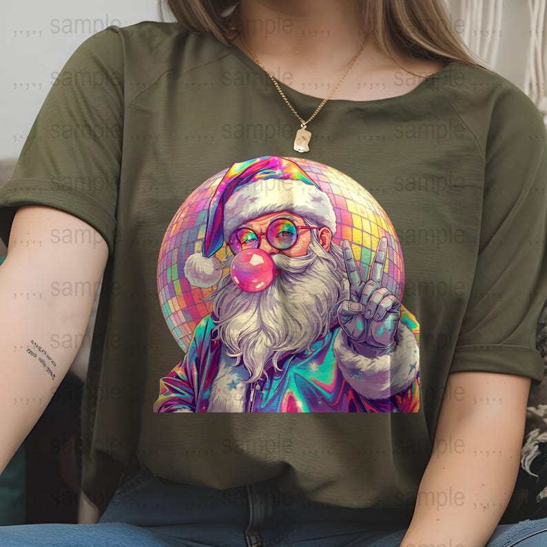 Disco Santa PNG Digital Art, Rainbow Santa Clipart, Bubble Gum Santa ...