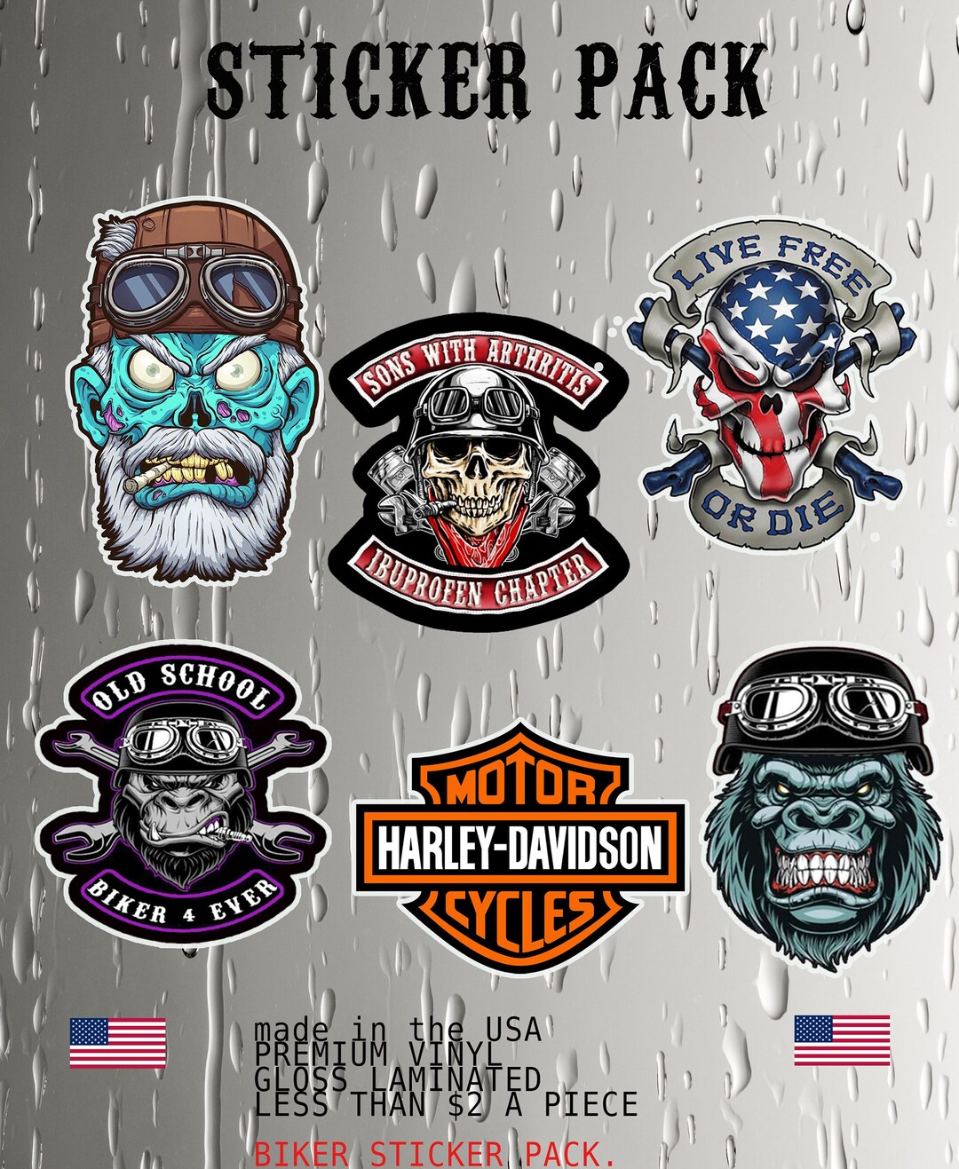 6X Retro Harley Davidson US Biker Decal Sticker Vinyl Motorcycle Helmet ...