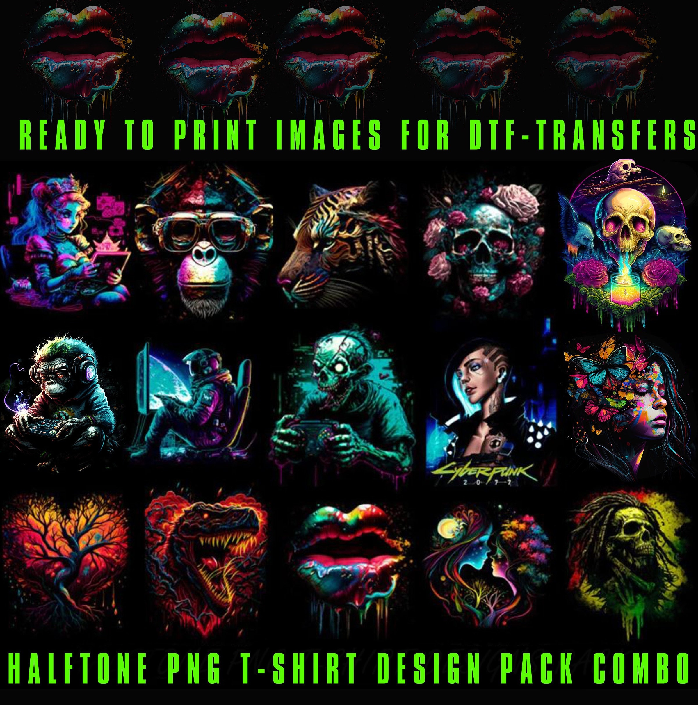 30 Halftone PNG T-shirt Design Pack, Halftone Designs, T-shirt Printing ...