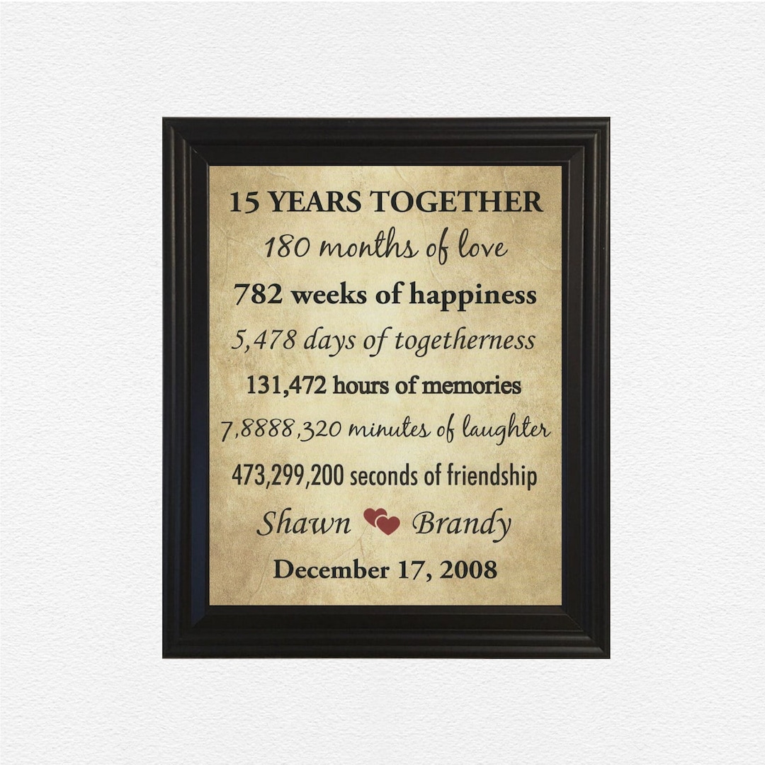 15th Anniversary Gifts, 15 Year Anniversary, Framed 15th Anniversary ...