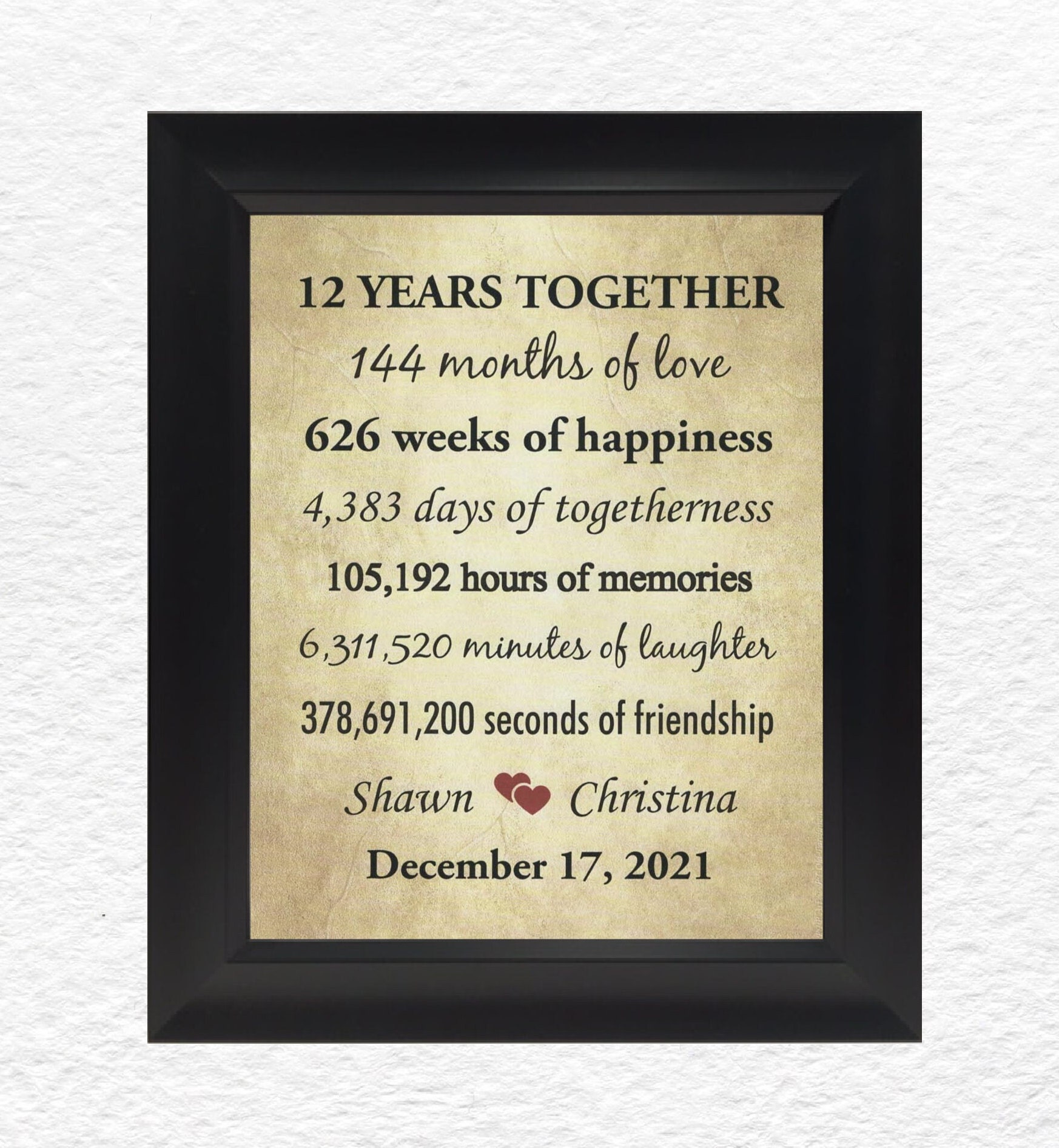 12th Anniversary Gifts 12 Year Anniversary Framed 12th | Etsy