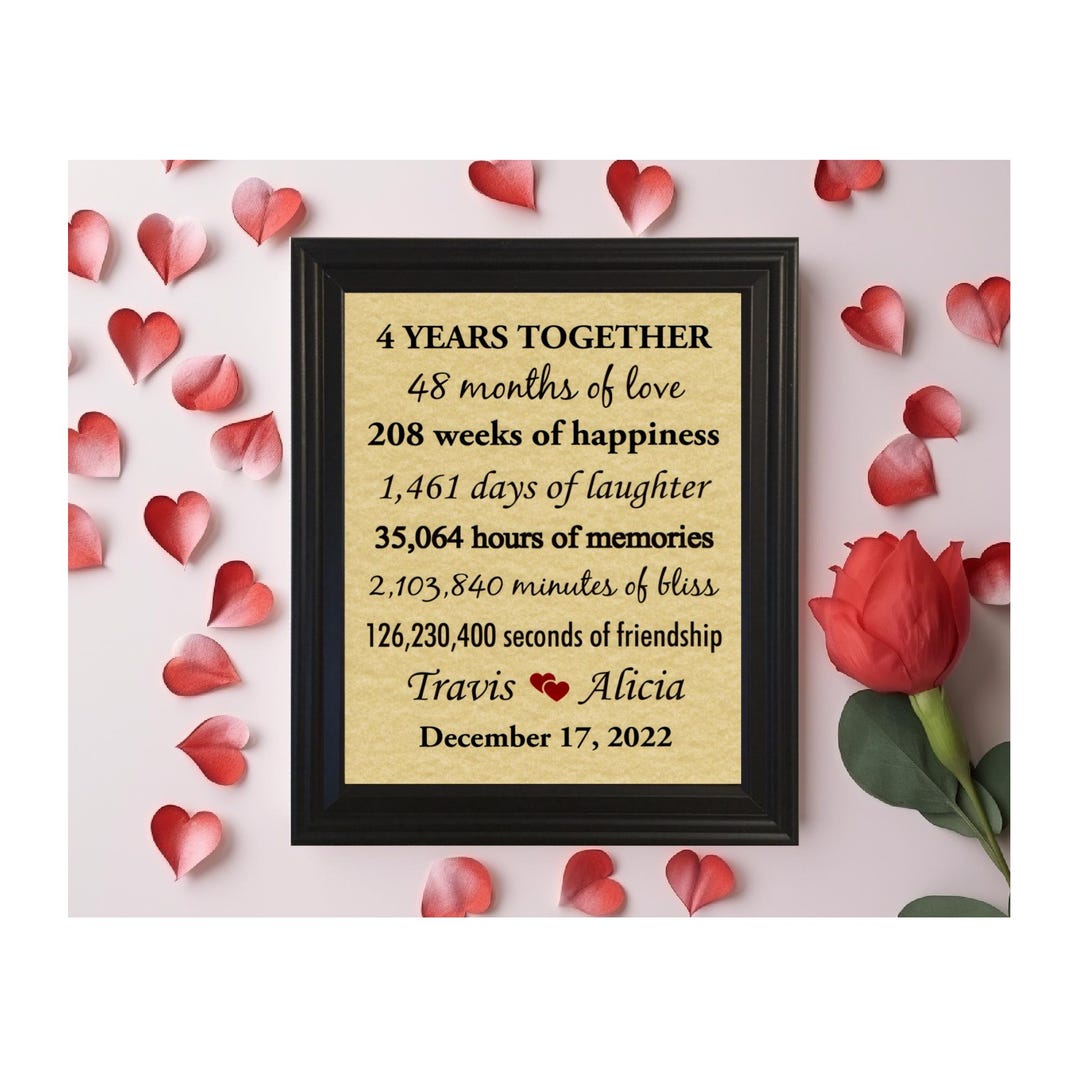 4 Year Anniversary Gift, 4th Anniversary Gift, 4 Years Together, Gift ...