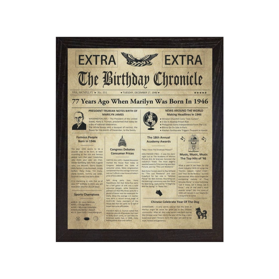 77th Birthday Gift, 77th Birthday, 77th Birthday Party Decor, 1946 ...