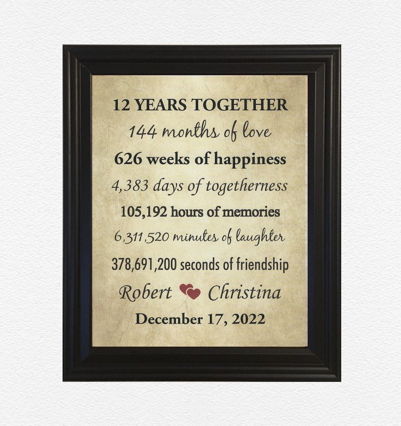 12th Anniversary Gifts 12 Year Anniversary Framed 12th - Etsy