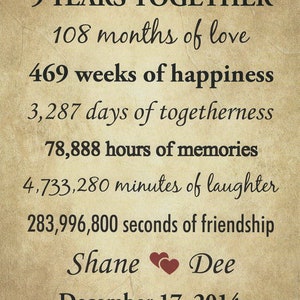 9 Year Anniversary Gift, for Husband, 9th Anniversary Gift, for Wife, 9 ...