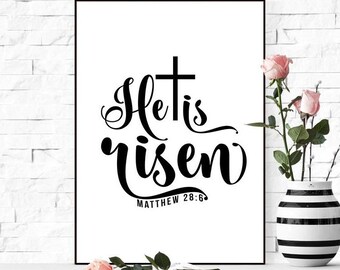 He is Riseneaster Printable Art Matthew 28:6 Bible Verse - Etsy