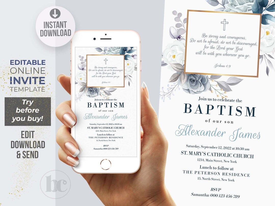 Editable Baptism Invitation Template Online Baptism Text Invite ...