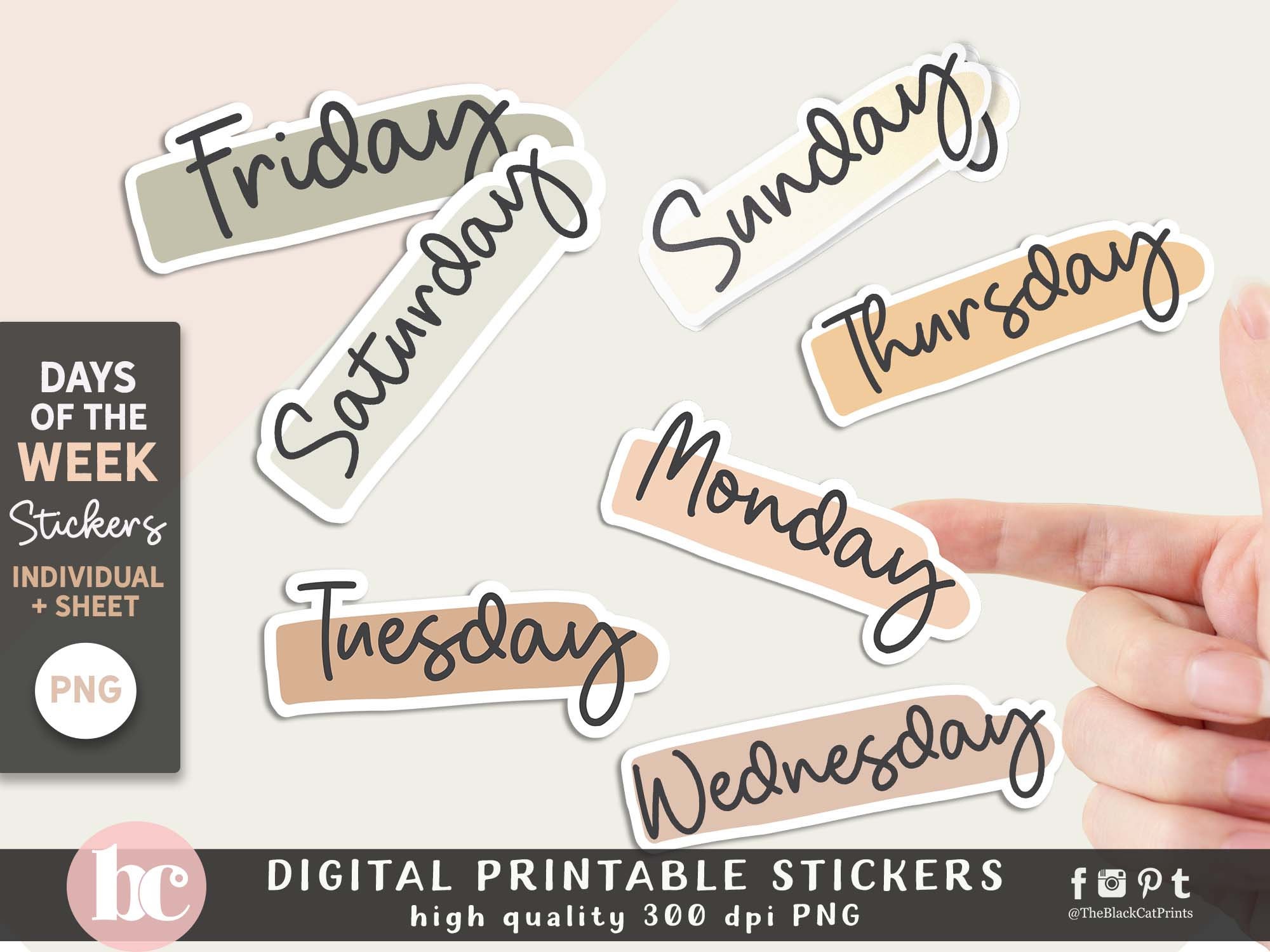 Pastel Script Days of the Week Stickers PNG Days of the Week - Etsy