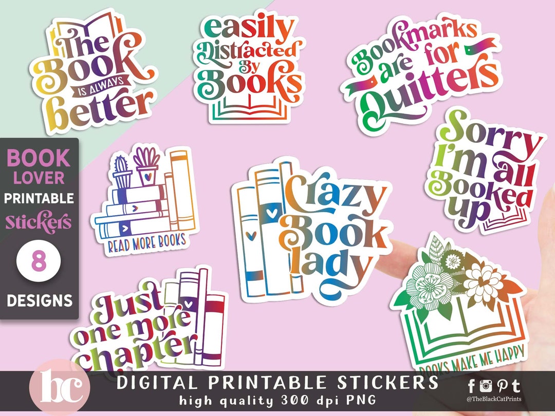 Book Lover Stickers PNG | Funny Book Stickers | Print and Cut Stickers ...
