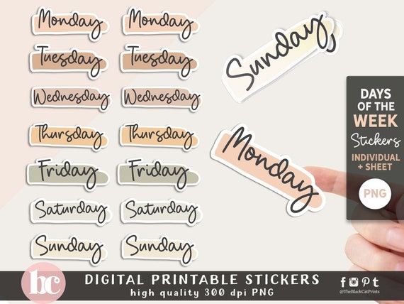 Pastel Script Days of the Week Stickers PNG Days of the Week | Etsy