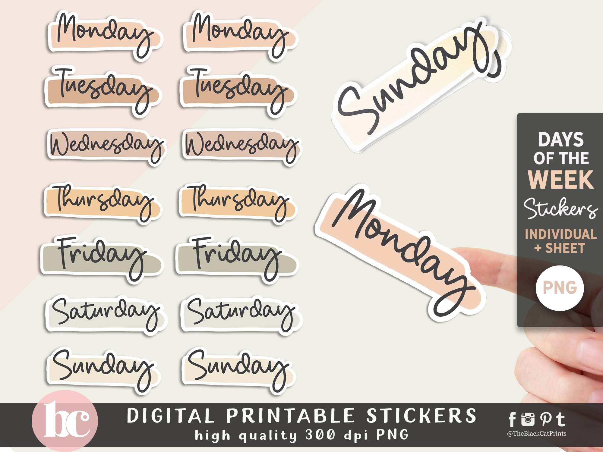 Pastel Script Days of the Week Stickers PNG Days of the Week - Etsy
