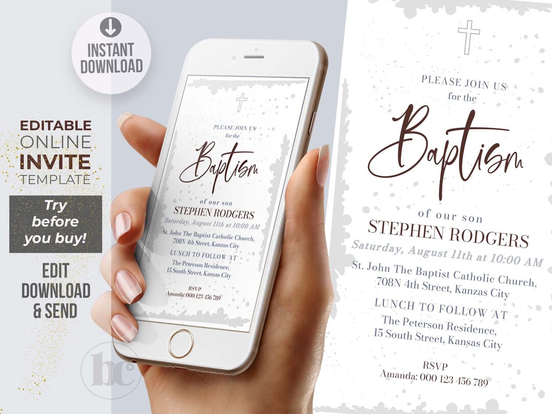 Simple Baptism Invitation Template | Editable Electronic Invitation ...