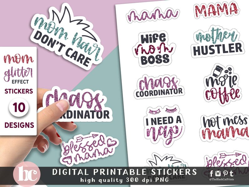 Digital Stickers Pack Mom PNG Mom Stickers Glitter Effect - Etsy