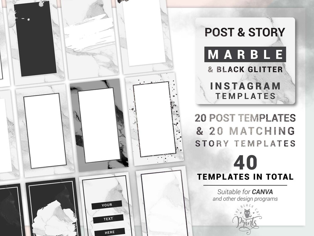 Marble Instagram Post and Story Templates Black Glitter Instagram ...