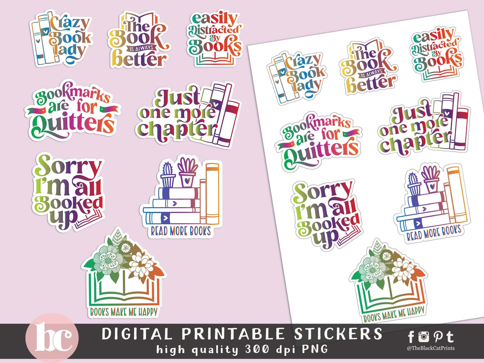 Book Lover Stickers PNG Funny Book Stickers Print and Cut - Etsy