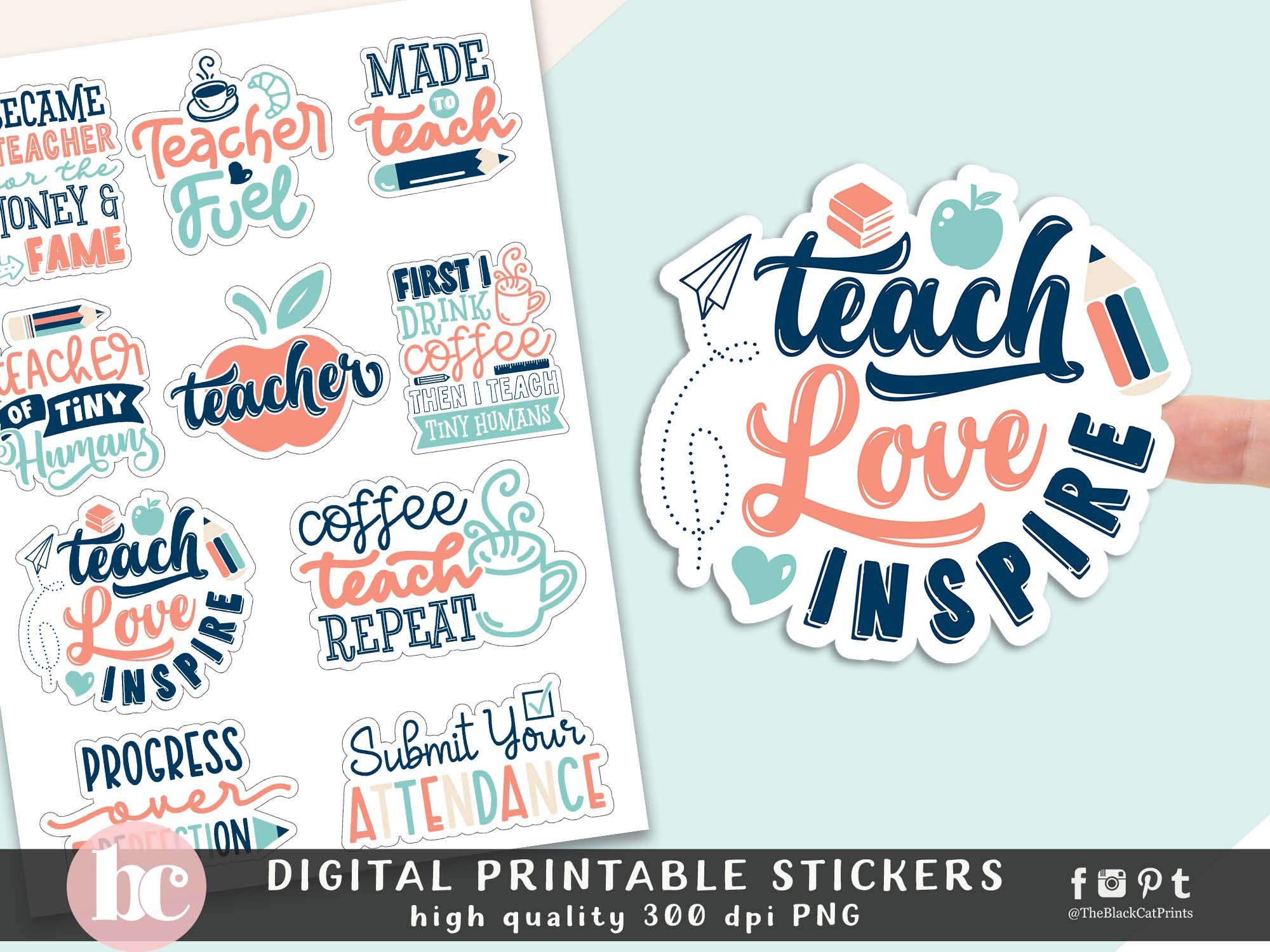 Digital Printable Teacher Stickers Set Back to School | Etsy
