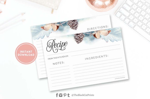 Winter Watercolor Recipe Card Printable Christmas Recipe Card - Etsy