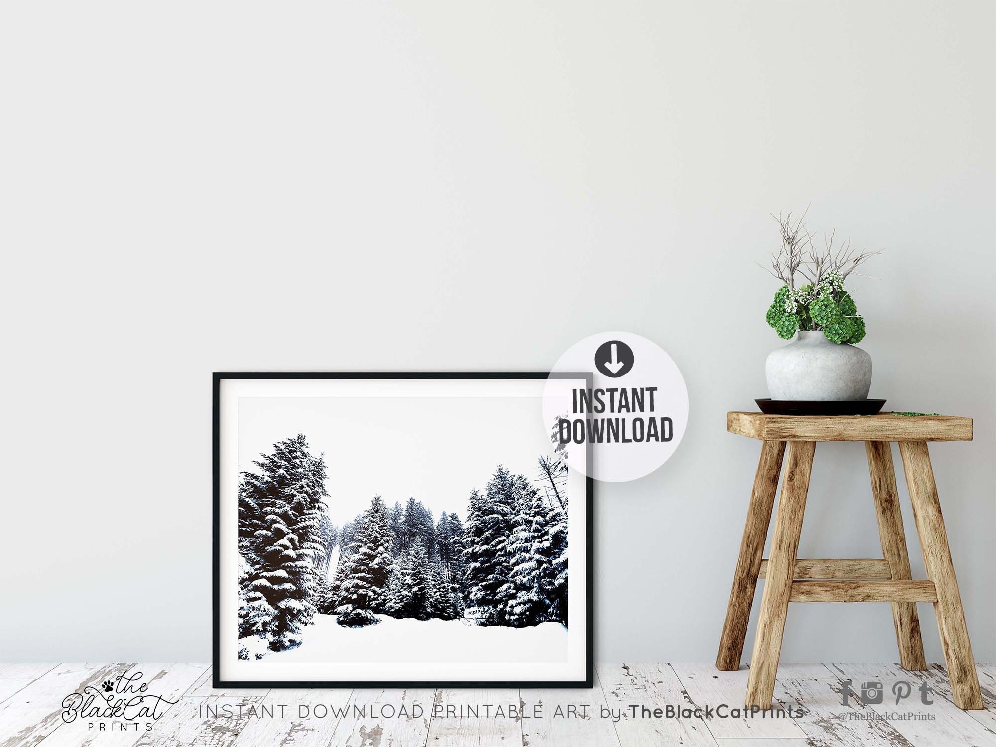 Winter Forest Snow Print Winter Wall Art Snowy Pine Trees - Etsy UK